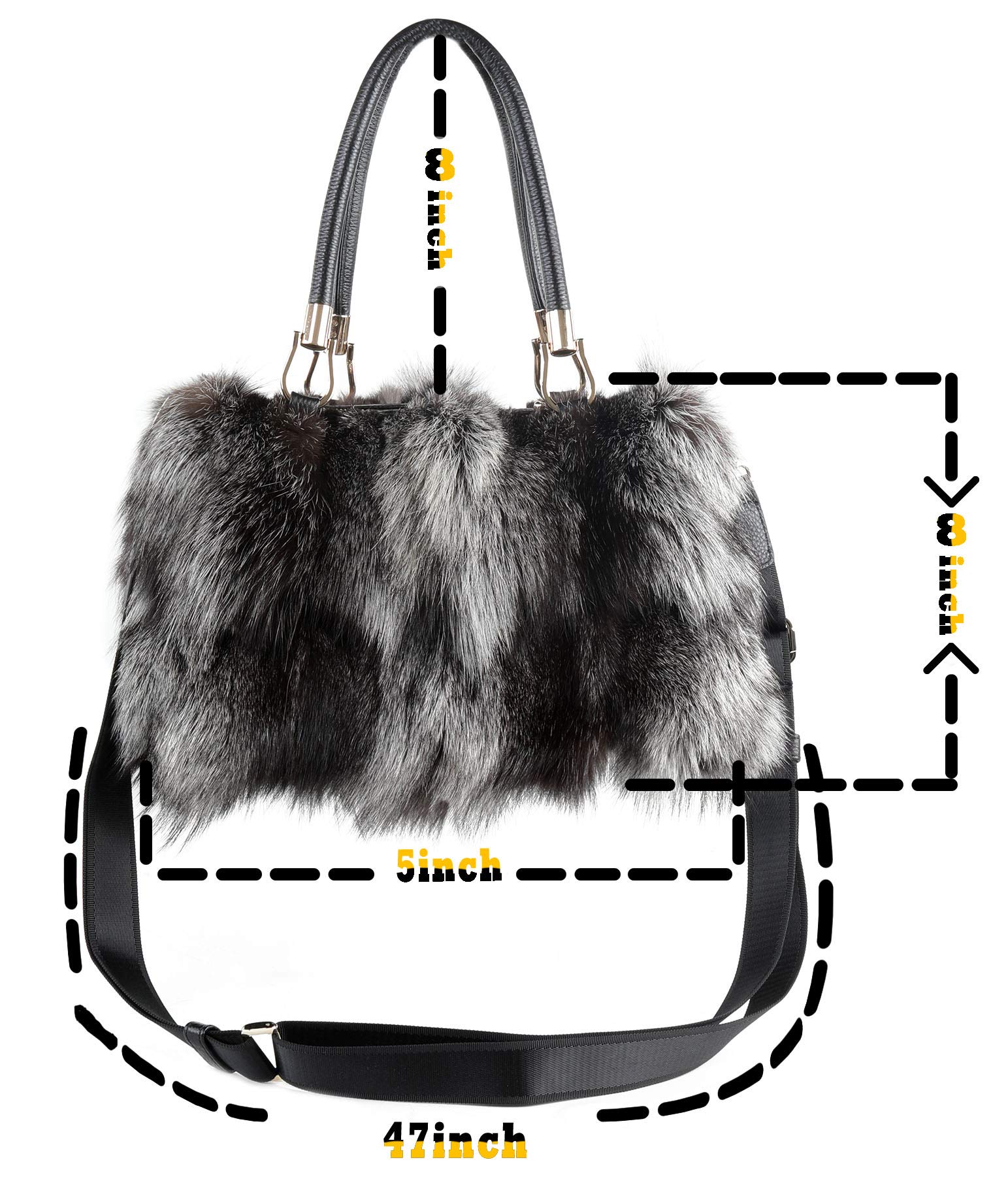 Fur Story Women's Fox Fur Chain Bag Fuzzy Shoulder Handbag for Women Big Fluffy Tote Cute Purses Black Bag