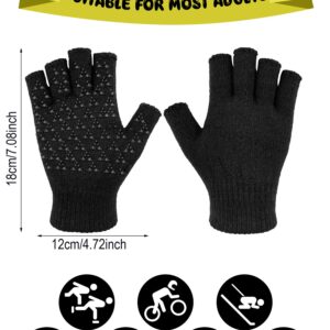 4 Pairs Unisex Winter Half Finger Knit Gloves Stretchy Non-Slip Winter Warm Knitted Fingerless Gloves (Black, Dark Gray, Gray, Brown)