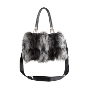 fur story women's fox fur chain bag fuzzy shoulder handbag for women big fluffy tote cute purses black bag