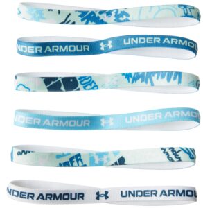 under armour girls' graphic headbands 6-pack, blue flannel (597)/white, one size fits all