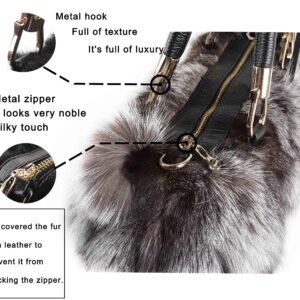 Fur Story Women's Fox Fur Chain Bag Fuzzy Shoulder Handbag for Women Big Fluffy Tote Cute Purses Black Bag