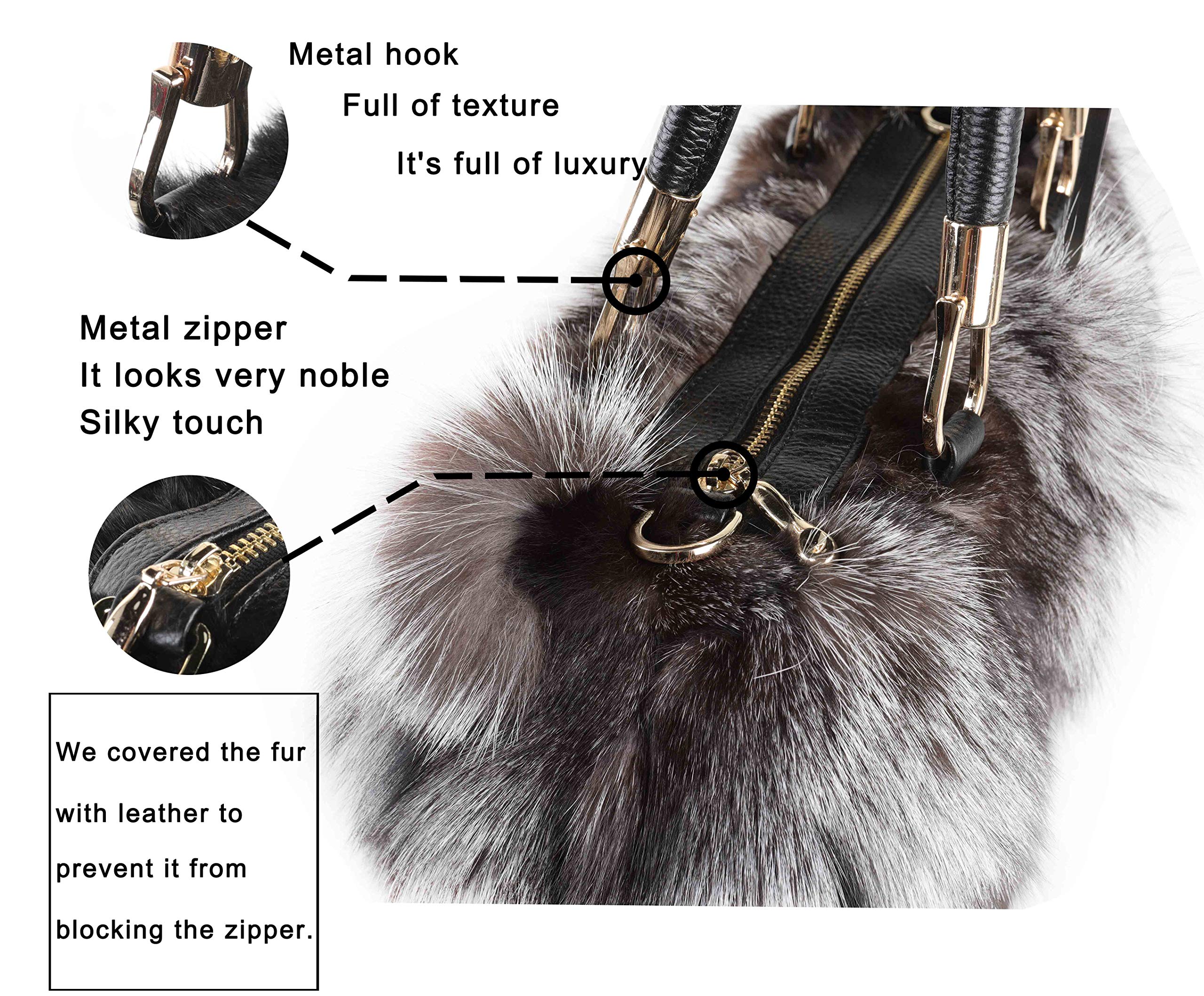 Fur Story Women's Fox Fur Chain Bag Fuzzy Shoulder Handbag for Women Big Fluffy Tote Cute Purses Black Bag