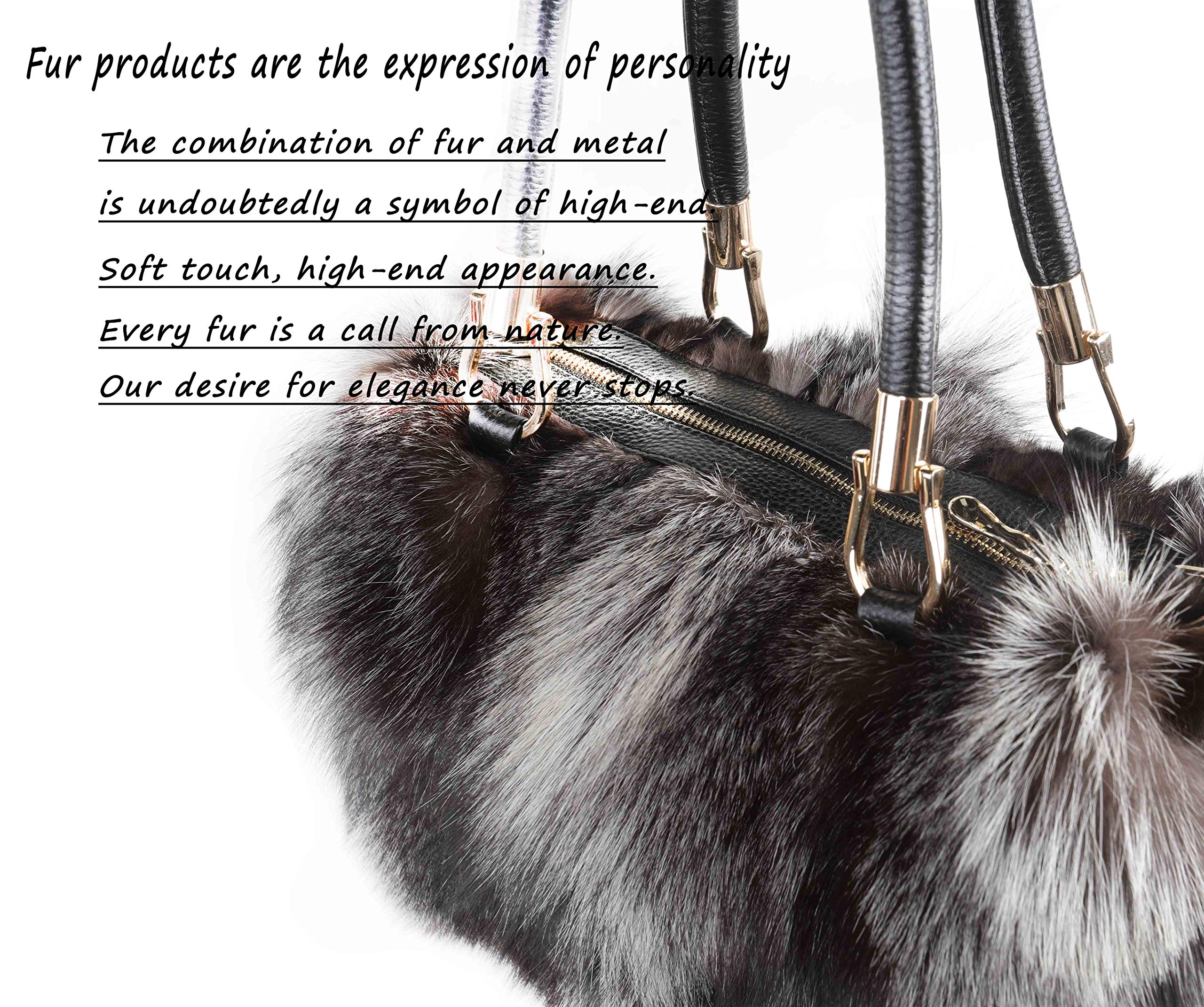 Fur Story Women's Fox Fur Chain Bag Fuzzy Shoulder Handbag for Women Big Fluffy Tote Cute Purses Black Bag