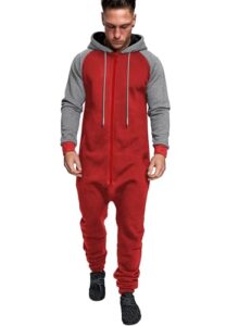 coofandy mens stylish romper christmas jumpsuit one piece outfits pajamas with pockets (wine red/grey s)