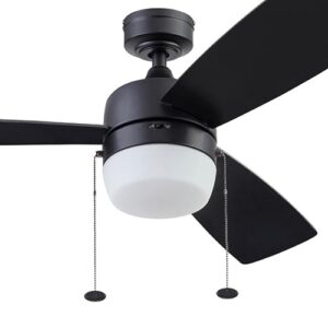 Honeywell Ceiling Fans Barcadero, 44 Inch Contemporary Indoor LED Ceiling Fan with Light, Pull Chain, Dual Mounting Options, Dual Finish Blades, Reversible Motor - 51476-01 (Matte Black)