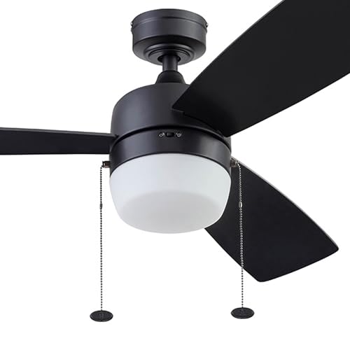 Honeywell Ceiling Fans Barcadero, 44 Inch Contemporary Indoor LED Ceiling Fan with Light, Pull Chain, Dual Mounting Options, Dual Finish Blades, Reversible Motor - 51476-01 (Matte Black)