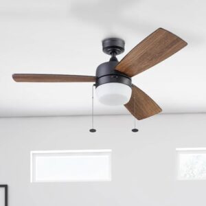 Honeywell Ceiling Fans Barcadero, 44 Inch Contemporary Indoor LED Ceiling Fan with Light, Pull Chain, Dual Mounting Options, Dual Finish Blades, Reversible Motor - 51476-01 (Matte Black)