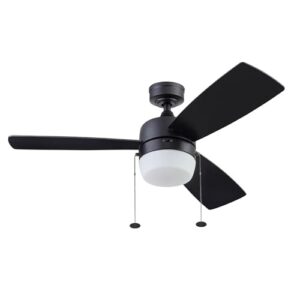 honeywell ceiling fans barcadero, 44 inch contemporary indoor led ceiling fan with light, pull chain, dual mounting options, dual finish blades, reversible motor - 51476-01 (matte black)