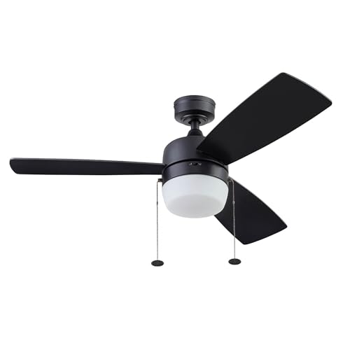 Honeywell Ceiling Fans Barcadero, 44 Inch Contemporary Indoor LED Ceiling Fan with Light, Pull Chain, Dual Mounting Options, Dual Finish Blades, Reversible Motor - 51476-01 (Matte Black)