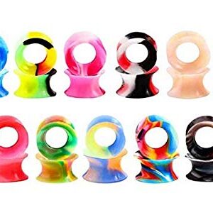 HISHION 22pcs Soft Silicone Tunnels Plugs Ear Gauges 2G-16mm Double Flared Mix Colors Expander Set for Women Men Body Piercing Jewelry(0G(8mm))