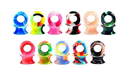 HISHION 22pcs Soft Silicone Tunnels Plugs Ear Gauges 2G-16mm Double Flared Mix Colors Expander Set for Women Men Body Piercing Jewelry(0G(8mm))