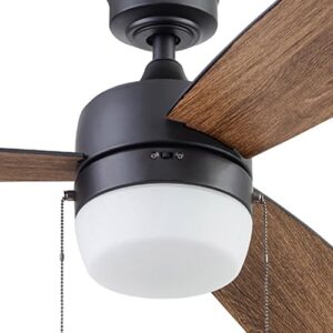 Honeywell Ceiling Fans Barcadero, 44 Inch Contemporary Indoor LED Ceiling Fan with Light, Pull Chain, Dual Mounting Options, Dual Finish Blades, Reversible Motor - 51476-01 (Matte Black)