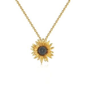 luomart flower edelweiss pendant necklace&earrings,sunflower daisy necklaces jewelry gift for women (sunflower black stamen)