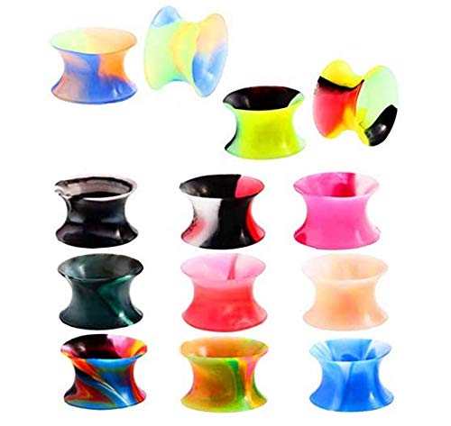 HISHION 22pcs Soft Silicone Tunnels Plugs Ear Gauges 2G-16mm Double Flared Mix Colors Expander Set for Women Men Body Piercing Jewelry(0G(8mm))