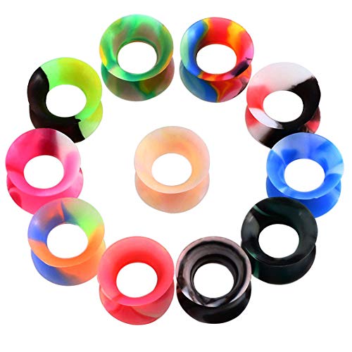 HISHION 22pcs Soft Silicone Tunnels Plugs Ear Gauges 2G-16mm Double Flared Mix Colors Expander Set for Women Men Body Piercing Jewelry(0G(8mm))