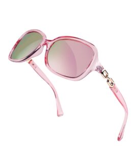 feisedy vintage womens polarized sunglasses uv400 wrap around fashion shades b2526 (pink mirrored, 56)