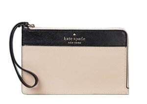 kate spade staci colorblock medium l-zip wristlet warm beige with black