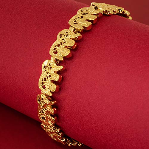 LIFETIME JEWELRY Elephant Link Charm Bracelet for Women and Men 24k Gold Plated (8, Filigree)