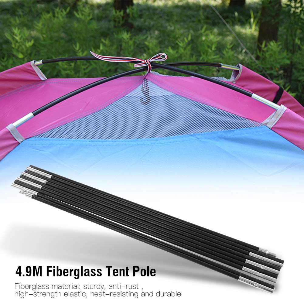 Tent Poles Replacement, Portable 4.9M Fiberglass Camping Tent Pole Outdoor 9 Segments Tent Support Poles Awning Frames Kit