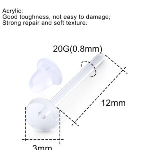 Ocptiy Clear Plastic Earring Stud Retainer Set Acrylic Silicone Invisible Earrings Post 20G Bioflex Flat Ear Tragus Cartilage Helix Earring Pin Ring Spacers Piercing Jewelry Men Women Work Sport