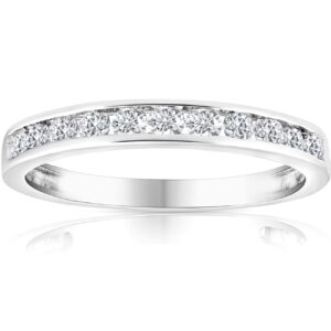 Pompeii3 10k White Gold 1/2 Ct T.W. Channel Set Diamond Round-Cut Wedding Ring Women's Anniversary Stacable High Polished Band