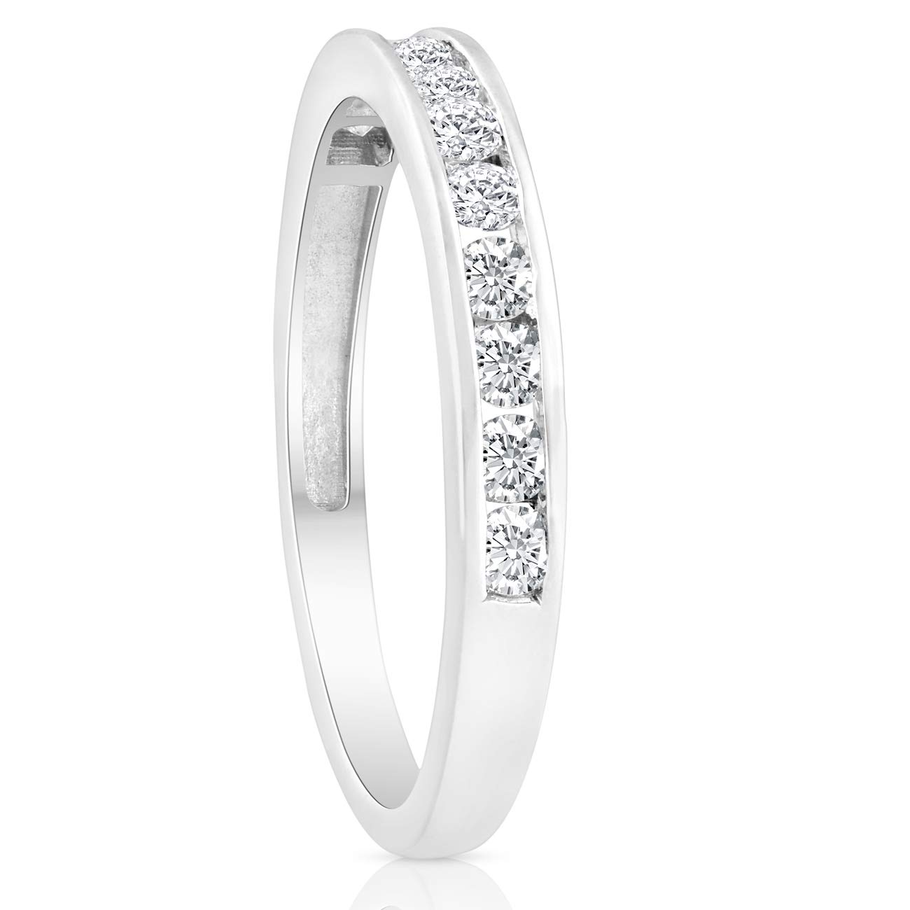 Pompeii3 10k White Gold 1/2 Ct T.W. Channel Set Diamond Round-Cut Wedding Ring Women's Anniversary Stacable High Polished Band