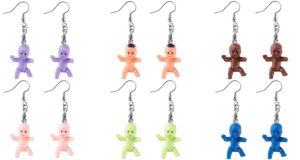 juxingdazyf 6pcs mini plastic baby earrings, dangle, stainless steel, 1-inch, accessories mixed race, funny, party gifts (latin, white, dark, purple, blue, emerald green)