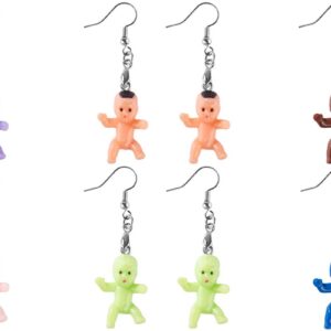 JUXINGDAZYF 6pcs Mini Plastic Baby Earrings, Dangle, Stainless Steel, 1-inch, Accessories Mixed Race, Funny, Party Gifts (Latin, White, Dark, Purple, Blue, Emerald Green)