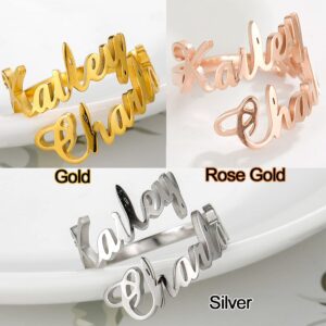 EVER2000 Personalized Name Rings for Women Sterling Silver Custom Name Rings Personalized with Name Customize Finger Ring for Engagement Wedding Christmas Gift (Names Ring-2-Gold)