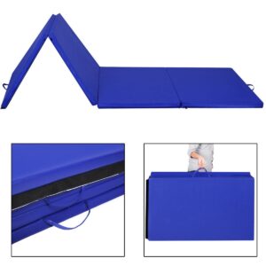 DORTALA Gymnastics Mat, 4'x10' Foldable Gym Exercise Mat with Carrying Handles, 4 Panel Folding Non Slip Mat for Home Gymnastics, Yoga, Fitness, Stretching Training ,Tumbling, Blue