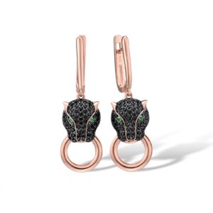 santuzza panther earrings 925 sterling silver leopard earring black spinel 14k rose gold plating jaguar jewelry