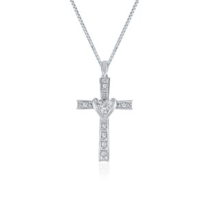 sterling silver cross heart necklace for women | dainty 1/10 cttw lab grown diamond cross pendant necklace | ideal diamond jewelry gift for women