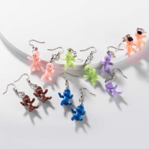 JUXINGDAZYF 6pcs Mini Plastic Baby Earrings, Dangle, Stainless Steel, 1-inch, Accessories Mixed Race, Funny, Party Gifts (Latin, White, Dark, Purple, Blue, Emerald Green)