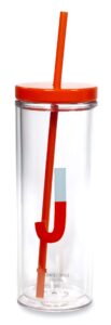 kate spade new york insulated initial tumbler with reusable straw, 24 ounce acrylic travel cup with lid, j (red)