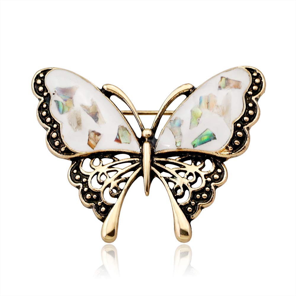 Butterfly Brooch pins Women Enamel Insect Pin Lapel Pin Safety Pin (White)