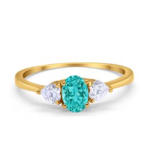 blue apple co. yellow tone, simulated paraiba tourmaline cz size-12 three stone fashion promise ring oval heart round simulated cubic zirconia 925 sterling silver