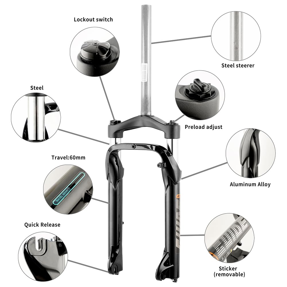 RST Syvrac Electric Bike Snow Bike 20inch Forks Aluminum Alloy for 4.0’’ tire Snow Mountain Bike Spread 135MM Bicycle Fat Suspension Fork