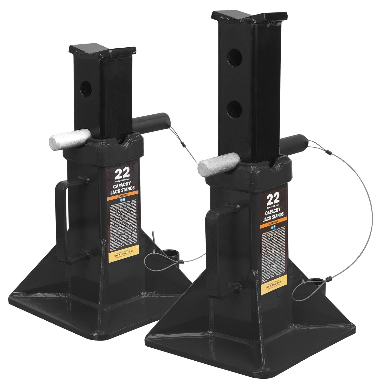 Torin 22 Ton (44,000 lb) Capacity Heavy Duty Steel Jack Stands, 2 Pack, T80072, Black