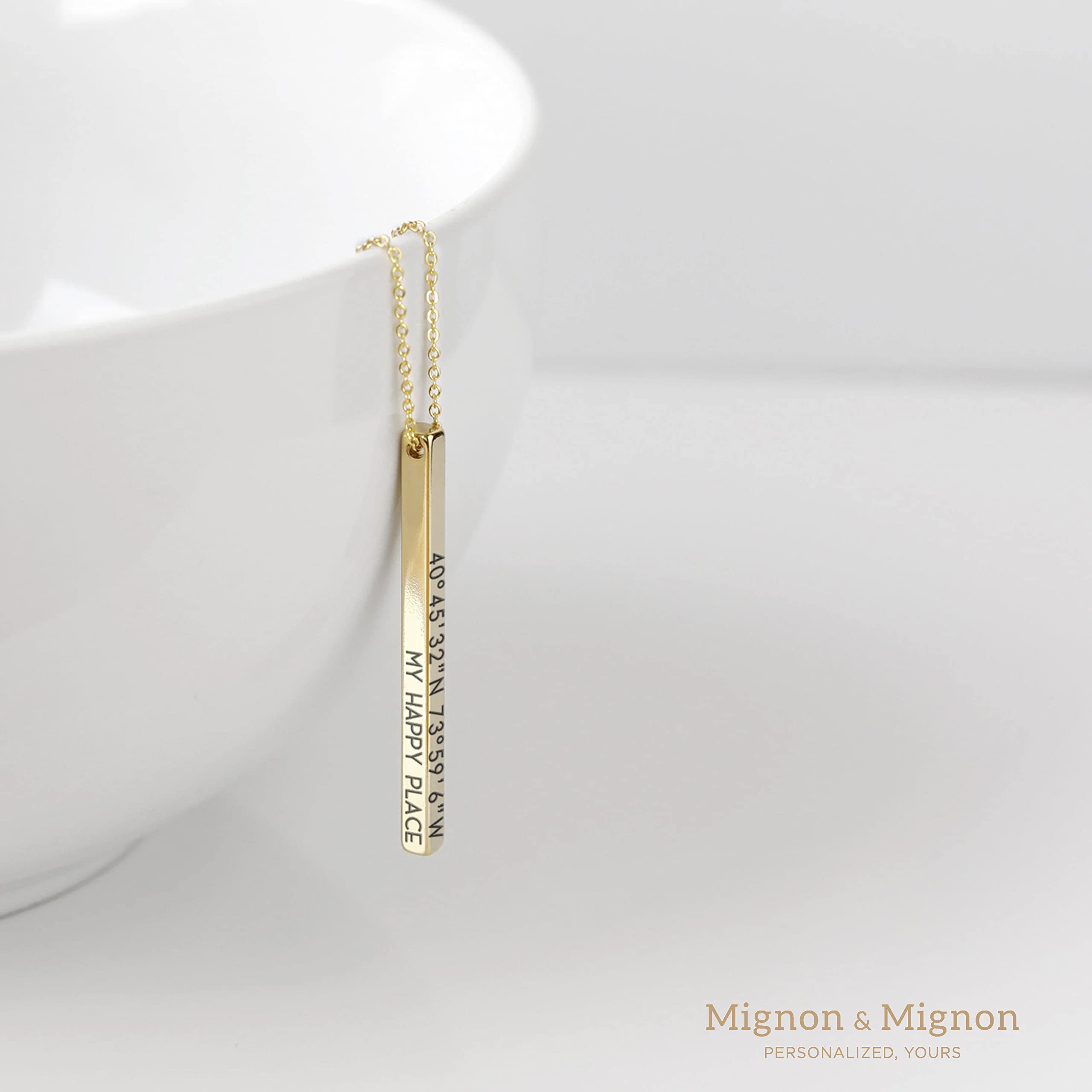 MignonandMignon Personalized Vertical Bar Necklace Coordinate Jewelry Mothers Day Gifts for Her Roman Numeral Graduation Gift Engraved 3D Necklaces for Women Initial Necklace - 4SBN