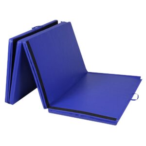 dortala gymnastics mat, 4'x10' foldable gym exercise mat with carrying handles, 4 panel folding non slip mat for home gymnastics, yoga, fitness, stretching training ,tumbling, blue