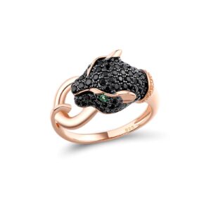 santuzza panther ring 925 sterling silver leopard rings cubic zirconia green spinel jaguar jewelry (8, black)