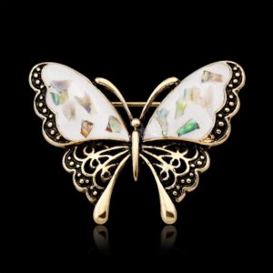 Butterfly Brooch pins Women Enamel Insect Pin Lapel Pin Safety Pin (White)