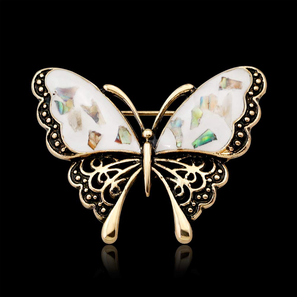 Butterfly Brooch pins Women Enamel Insect Pin Lapel Pin Safety Pin (White)