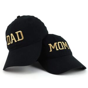 trendy apparel shop capital gold thread mom and dad soft cotton 2 pc cap set - black black