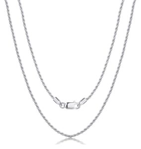 milacolato 925 sterling silver 1.35mm rope chain necklace for women men white gold plated durable italian silver necklace chain jewelry - lobster claw clasp 16/18/20/22/24 inches