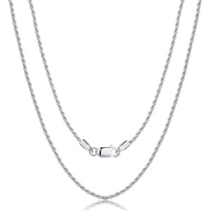 Milacolato 925 Sterling Silver 1.35MM Rope Chain Necklace for Women Men White Gold Plated Durable Italian Silver Necklace Chain Jewelry - Lobster Claw Clasp 16/18/20/22/24 Inches