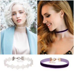 K&Q 60 PCS Choker Necklace, Classic Stretch Colorful Gothic Collar Tattoo Choker Necklace AndBlack Layered Cute Lace Velvet Choker Necklace Set for Girls and Women