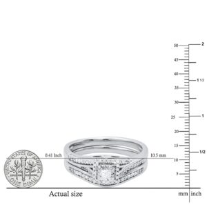 Dazzlingrock Collection Princess & Round White Diamond Bridal Engagement Ring Set 1/4 CT (0.25 ctw), 925 Sterling Silver, Size 5.5