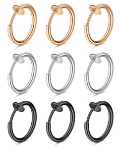 d.bella fake nose rings hoop clip on spring fake hoop earring stainless steel retractable faux helix cartilage ear lobe conch earrings fake nose lip ear piercing jewelry for women men