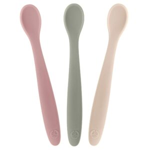 weesprout silicone baby spoons - first stage infant feeding utensils with soft-tip, bendable kitchenware for parent & self-feeding, ultra-durable, dishwasher safe, travel case, set of 3